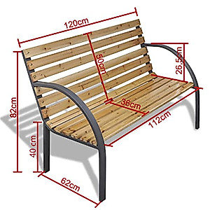 vidaXL Patio Garden Bench Ourdoor Backyard Terrace Lawn Garden Seating Seat Furniture Wooden Iron Metal Curved Back/Armrests Furniture