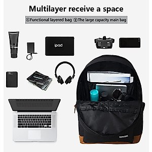 SUPACOOL Lightweight Laptop Backpack with USB Charging Port for Men and Women, Double Layers Backpack for College, Work, Travel, Casual(Black and brown)