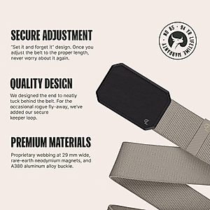 Groove Life Groove Belt Gun Metal/Flat Earth - Men's Stretch Nylon Belt with Magnetic Aluminum Buckle, Lifetime Coverage - X-Large (41-50")