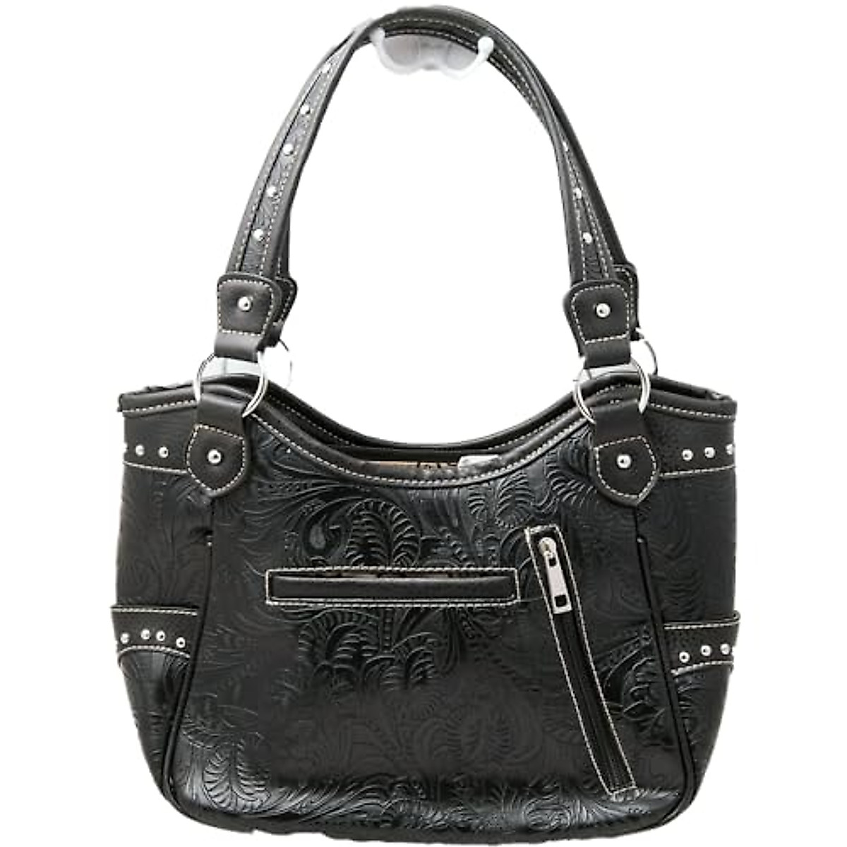 HW Collection Western Purse Rhinestone Cross Angelic Wings Women Handbag Wallet Set (Black)