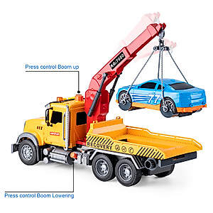 haomsj Big Tow Trucks Toy Trucks with Hook and Car for Boys Pull Back Truck Toys with Light and Sound for Kids (1:18 Plastic Tow Truck)
