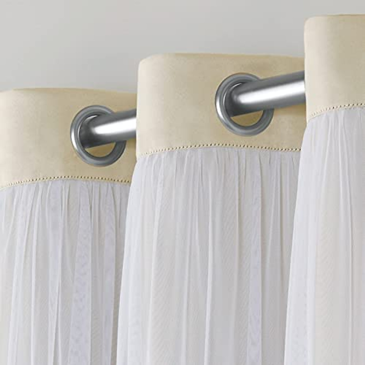 Exclusive Home Catarina Layered Solid Room Darkening Blackout and Sheer Grommet Top Curtain Panel Pair, 52"x84", Sand color