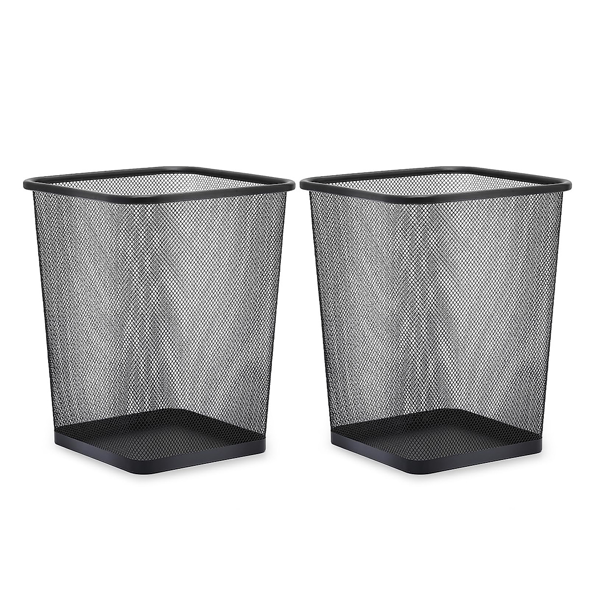 MoNiBloom 5-Gallon Square Mesh Trash Can for Office Small Metal Wire Garbage Bin Wastebasket for Home Bedroom Under Desk Dorm Room Lightweight Open-Top Waste Paper Recyling Basket (Black, 2-Pack)