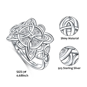FLYOW 925 Sterling Silver Good Luck Irish Jewelry Celtic Quaternary Wiccan Witches Knot Ring for Women, Size 9
