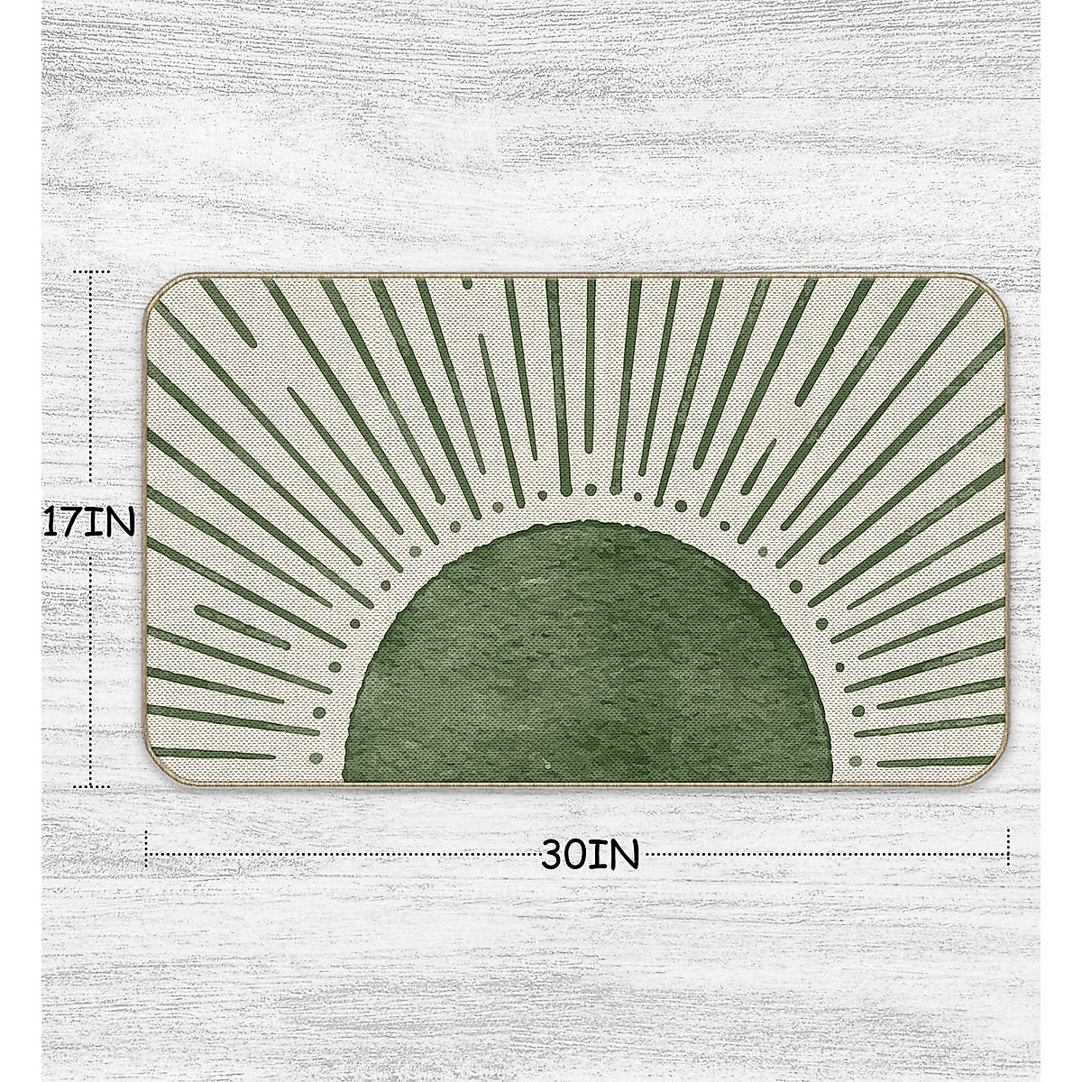 Nogrit Boho Outside Inside Door Mat, Boho Green Welcome Mat Outdoor Front Outside Entrance, Sun Set Indoor Door Mats for Entryway, 17x30 (Green Sun)