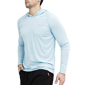 Men's UPF 50+ Sun Protection Hoodie Outdoor Long Sleeve T-Shirt for Running, Fishing, Hiking Azure