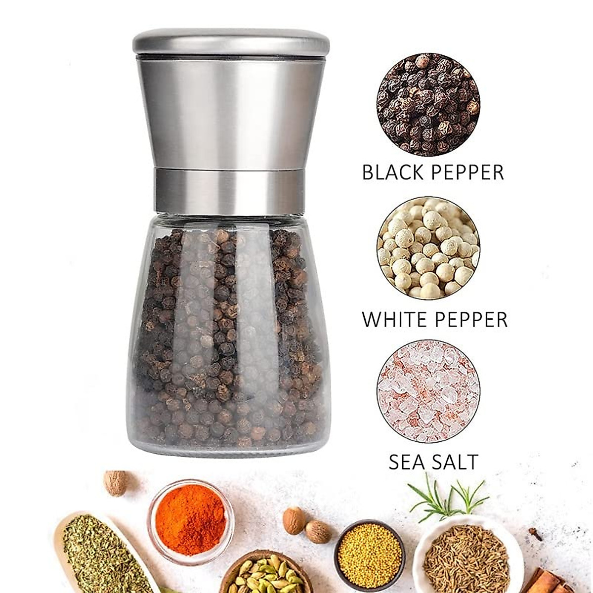 Stainless Steel Salt And Pepper Mill Grinder, Spice Glass Muller, Hand Mill Grinding Bottle, Kitchen Gadgets Glass Tools
