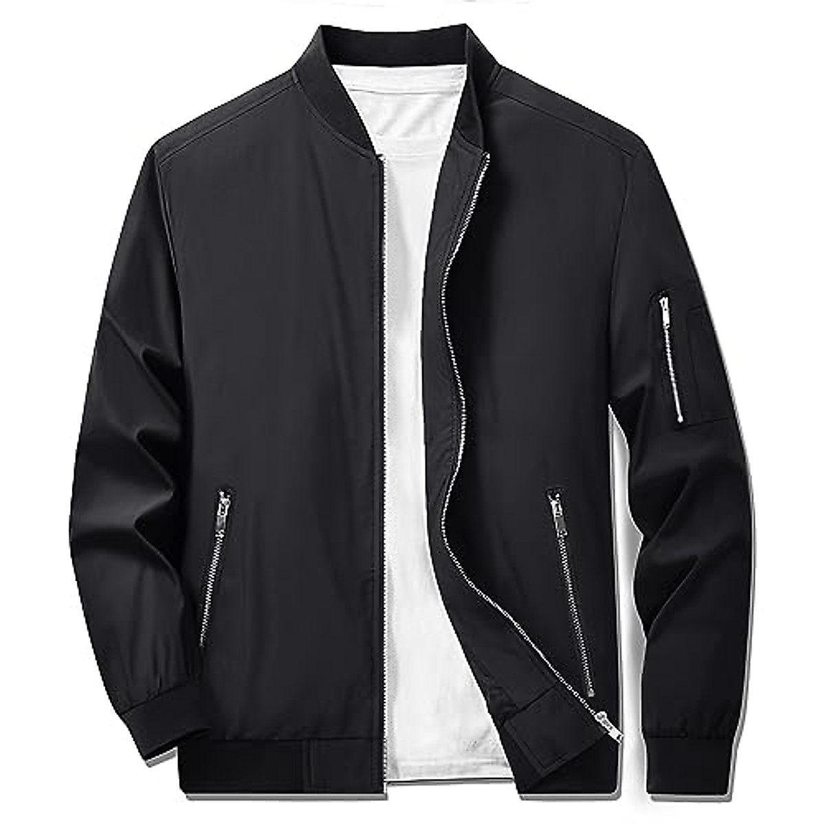 TACVASEN Mens Black Jacket Lightweight Men's Bomber Jackets Lightweight Windbreaker Spring Fall Men's Casual Jacket Outdoor Windbreaker Men's Jacket