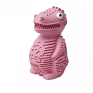 WapaW Dog Toys, Indestructible Squeaky Dog Chew Toys for Aggressive Chewer, Tough Dog Toothbrush Toy, Dinosaur Design Rubber Treat Dispenser Toy for Small Medium Large Dogs (Pink, Dinosaur)