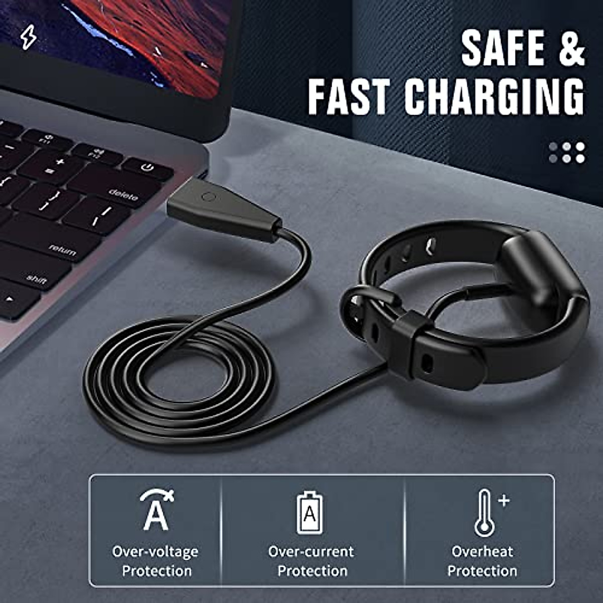 TiMOVO [1-Pack Charger Cable for Fitbit Charge 6/ Luxe/Charge 5/ Luxe SE Fitness Tracker, Magnetic USB Charging Cable,3.3FT Replacement Charging Power Cable Cord for Charge 5/Luxe Smartwatch, Black