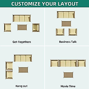 YITAHOME 4 Piece Patio Furniture Set, Outdoor Sectional Sofa PE Rattan Wicker Outside Couch with Table and Cushions, All-Weather Rattan Patio Conversation Set for Porch Lawn Garden Backyard - Khaki