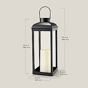 Outdoor Candle Lantern, Large - 18 Inch Tall, Solar Powered, Black Metal, Open Frame (No Glass), Dusk to Dawn Timer, Decorative LED Lantern Lights for Front Porch, Garden or Patio Decor