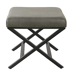 Homepop Home Decor | Modern Square Ottoman with Metal X Base | Ottoman for Living Room & Bedroom | Decorative Home Furniture (Gray Faux Leather) Small