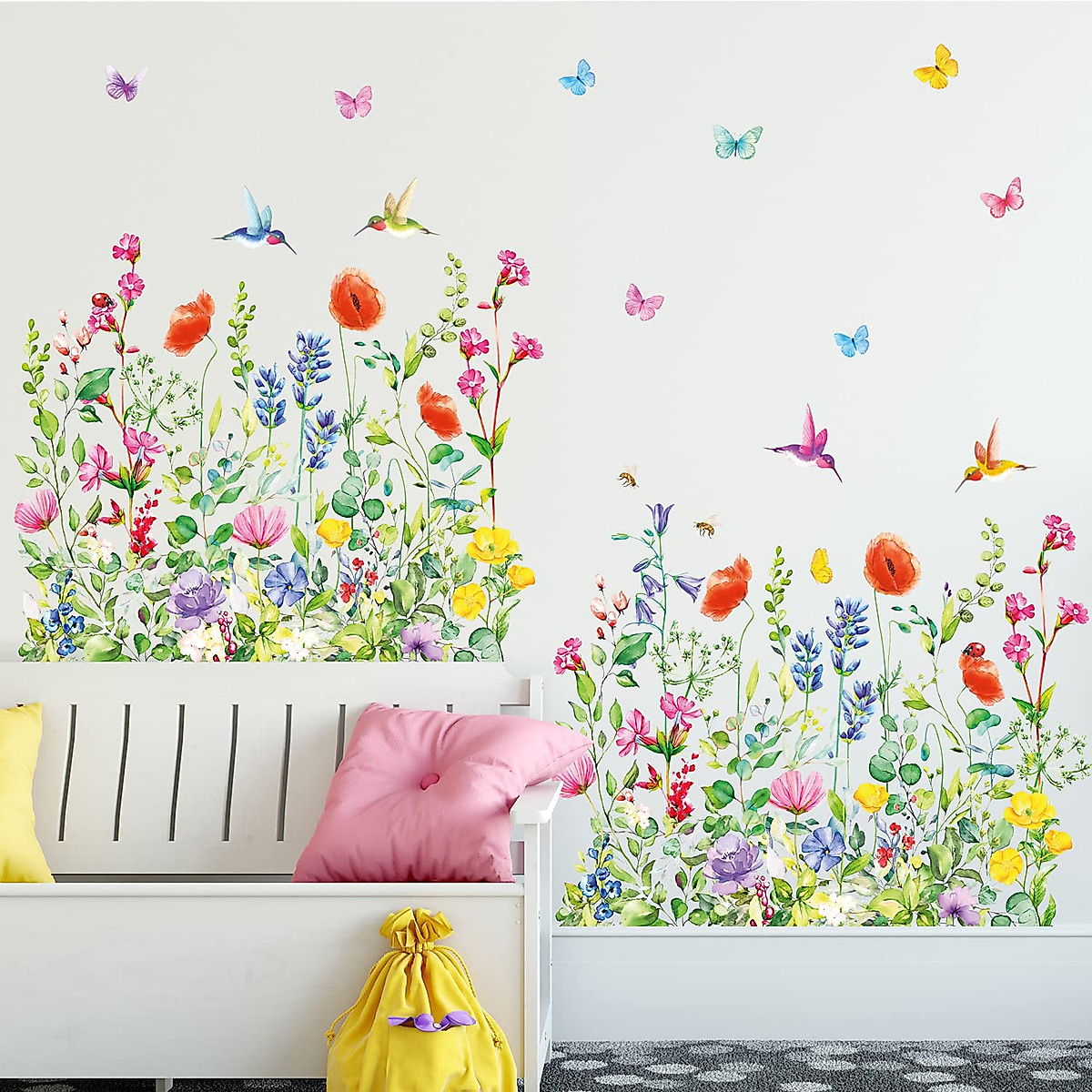 DECOWALL SG2-2114 Garden Flower Wall Stickers Birds Plants Floral Decals Removable for Nursery Bedroom Living Room Art Home Mural Decoration Decor