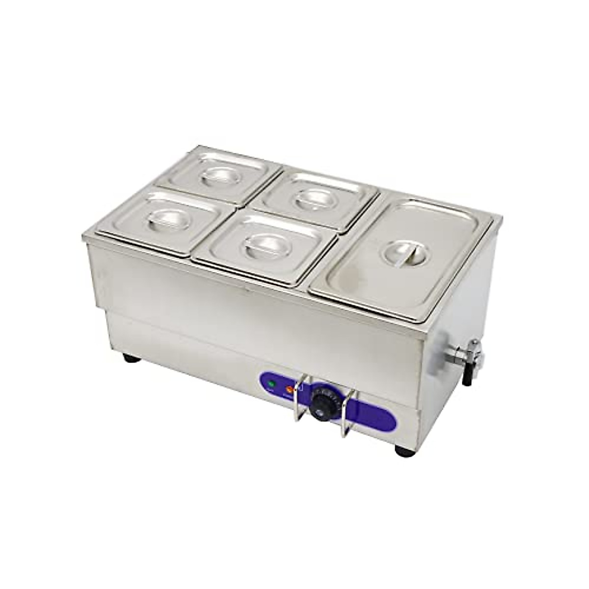 INTSUPERMAI 5 Pots Electric Commercial Food Soup Warmer Canteen Buffet Steam Heater Stainless Steel 110V 1500W 1/6 GN x4+1/3GN x1 6 inch deep Adjustable Temp Restaurants, Catering and Parties