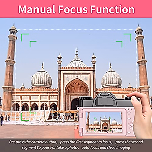Digital Cameras for Photography, 4K 48MP Vlogging Camera 16X Digital Zoom Manual Focus Rechargeable Students Compact Camera with 52mm Wide-Angle Lens & Macro Lens, 32G Micro Card and 2 Batteries