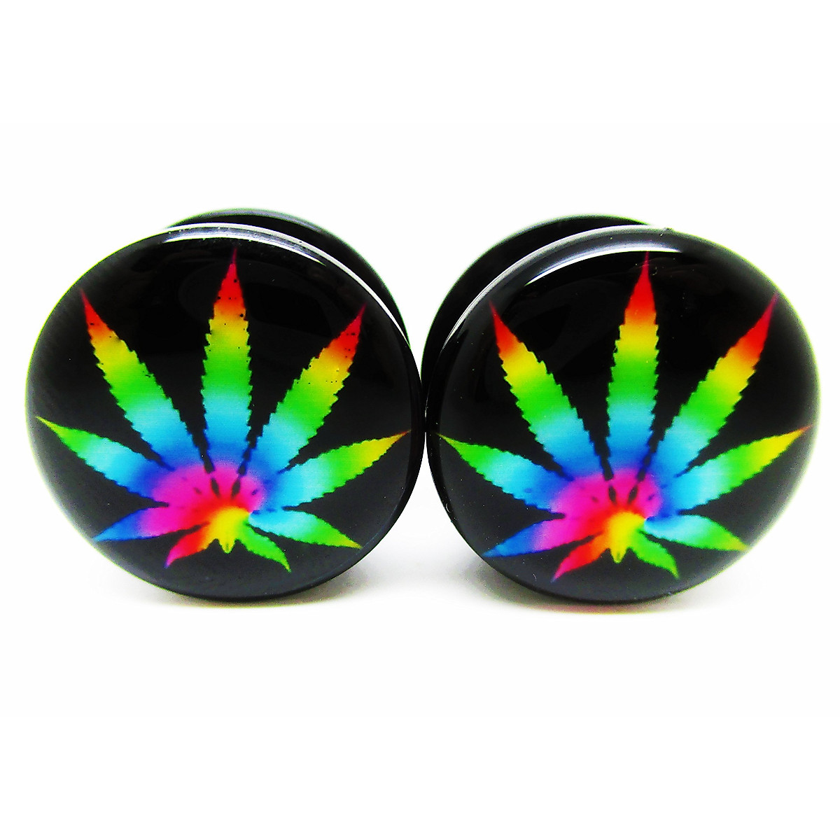 Pierced Republic Tie-Dye Pot Leaf Marijuana Ear Plugs - Acrylic Screw-On - New - 8 Sizes - Pair (0 Gauge (8mm))