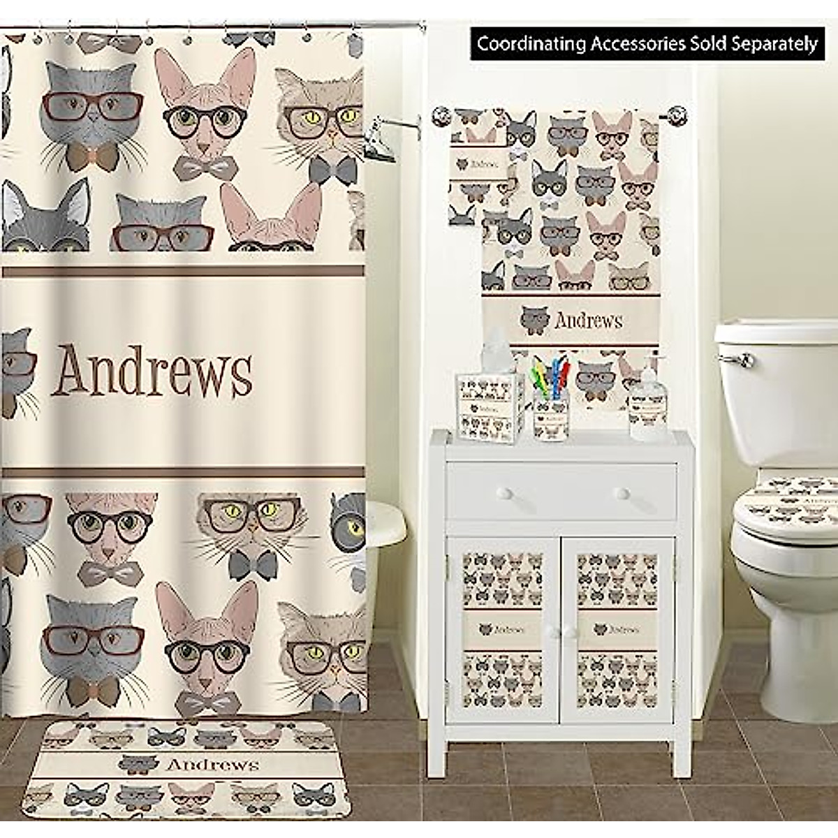 RNK Shops Hipster Cats Waste Basket - Double Sided (Black) (Personalized)