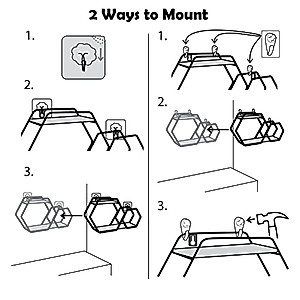 Houseables Hexagon Shelves, Wall Hanging, 16”x9”x4”, Small Wood, Black Iron, Metal Wire, Boho Geometric Honeycomb Shelf for Bathroom, Bedroom, Kitchen, Office, Storage, Plants, and Home Decor