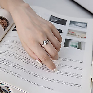 OIDIMS Irish Four Leaf Clover Shamrock Ring St Patricks Day 925 Sterling Silver Adjustable Open Flower Rings Vintage Wedding Statement Lucky Heart Flower Stackable Jewelry for Women Bff Birthday Xmas