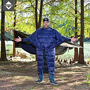 onewind Topquilt, Warm Topquilt Poncho Sleeping Bag Dupont Sorona Over Quilt with Footbox Lightweight and Portable for Camping, Backpacking, Hiking, Navy Blue