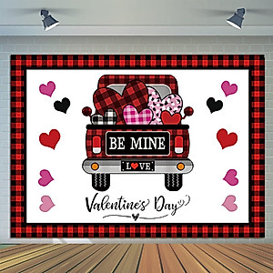 7x5ft Happy Valentine's Day Backdrop Red Love Heart Trunk Photo Background for Valentines Party Portraits Be Mine Decor Wedding Bridal Shower Banner Photoshoot Supplies