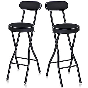 Thyle Folding Stool with Backrest 25.6 Inch Counter Height Folding Bar Stools with Cushioned Padded Foldable Portable Chairs for Adults Kitchen Garden Camping(Black,2 Pcs)