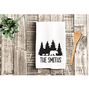 Monogram Personalized Mama Baby Bear Kitchen Towel, Farm House Waffle Weave Tea Towel, Cabin Housewarming Gift, Wedding Gift