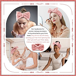 Yunlly 20 Pcs Spa Headband for Women 4 Inches Width Facial Makeup Hair Band Bulk Skincare Headbands for Washing Face Bowtie Headband Slumber Party Supplies Fluffy Head Wraps(Rose Pink)