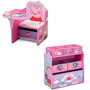 Delta Children Chair Desk with Storage Bin + Design and Store 6 Bin Toy Storage Organizer, Peppa Pig (Bundle)