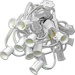 EST. LEE DISPLAY L D 1902 Outdoor Patio String Light Cords with Male & Female Plugs Green & White Wire 12in Spacing Sockets, 25FT Length (White, C7 - E12)