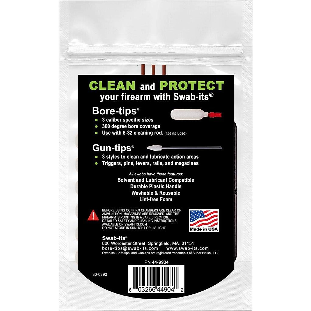 Swab-its® Made in The USA .22cal/.243cal/.30cal/.40cal Rifle Firearm Cleaning Kit: 87-9904