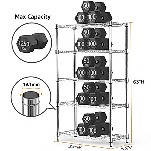 MZG 1250 lbs Steel Heavy Duty 5-Tier Utility Shelving Unit Steel Organizer Wire Rack for Home,Kitchen,Office,Chrome (13.7" D x 23.6" W x 62.4" H)