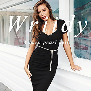 Wriidy Pearl Belt White Waist Chain Adjustable Dresses Plus Size Women Belly Jewelry Accessories for Girls (Classic, 45 inches)