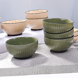 Swlthwen Ceramic Rice Bowl Set 4 small bowls for Rice Soup Dessert Side Dishes Ice Cream - Scandinavian Style Bowl Set, Microwaveable Dishwasher Safe - 4.5 Inches (Dark Green)
