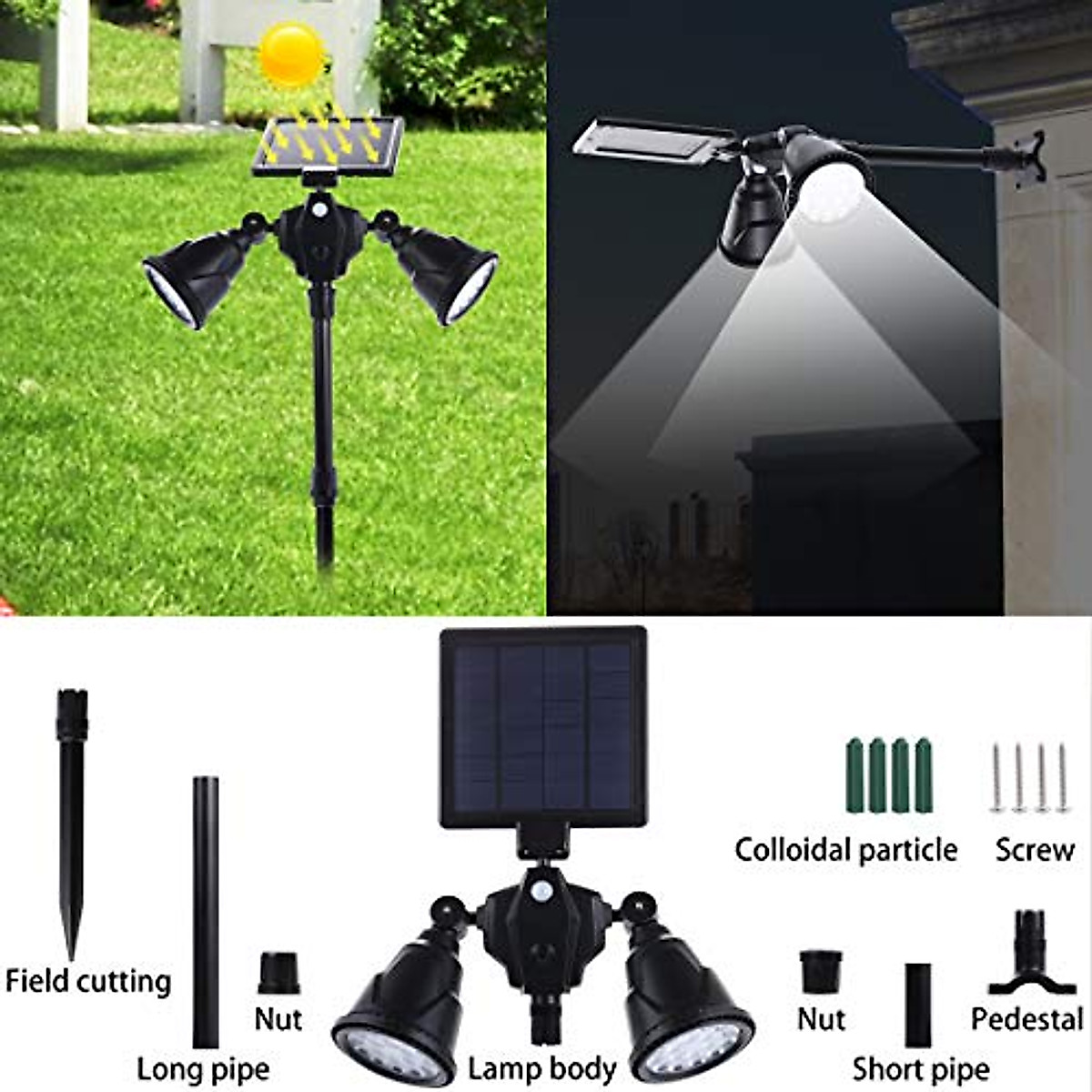 Solar Outdoor Spotlights, 1400-Lumens Bright 36 LED Motion Sensor Spot Light Waterproof Double Head Security Light Wall Light Landscape Light Security Lighting for Patio Deck Yard Garden Driveway