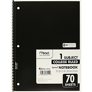 Mead Spiral Notebook, College Ruled, 1 Subject, 70 Sheets, 7.5" x 10.5", 12 Pack, Assorted Colors (05512-12)