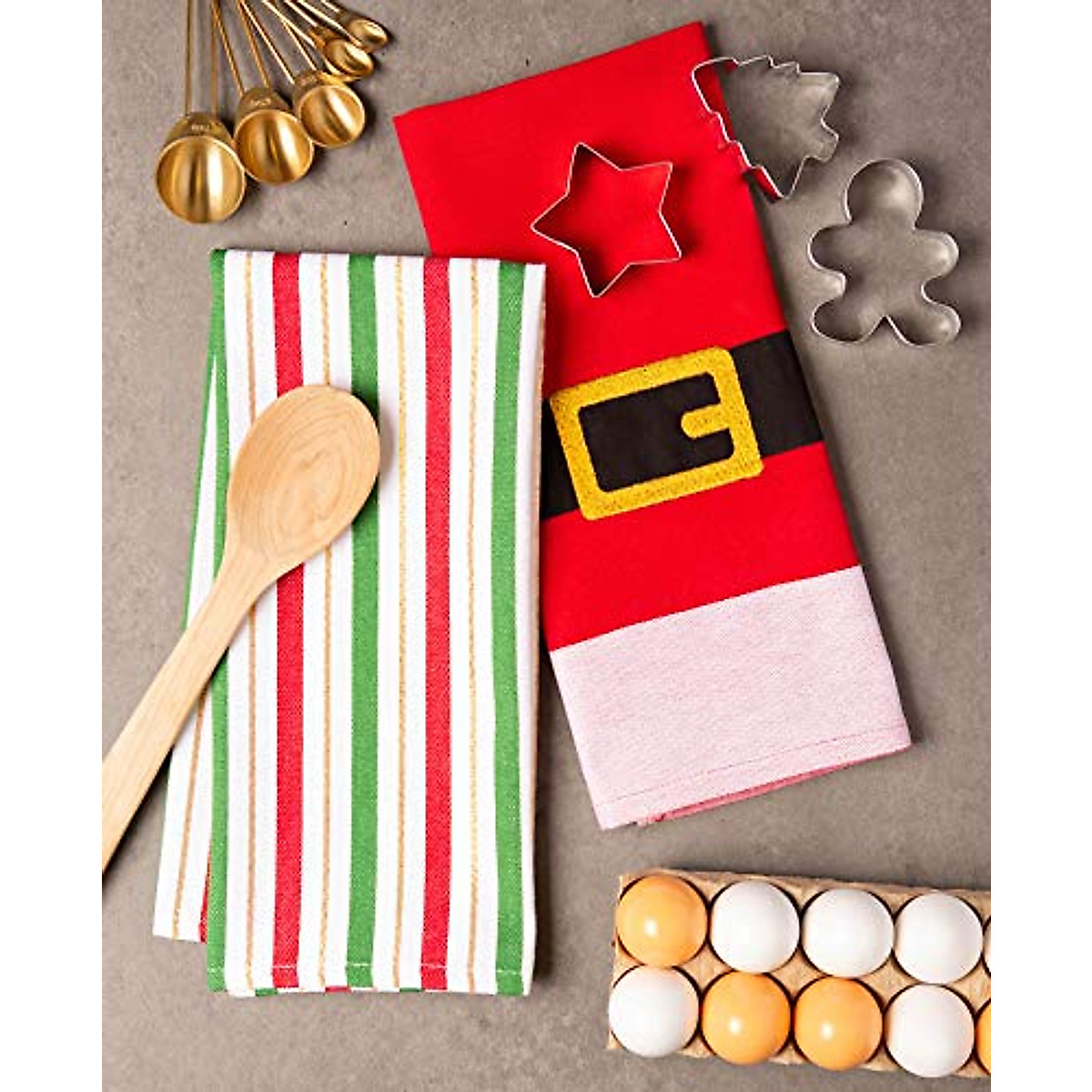 DII Holiday Dish Towels Christmas Kitchen Décor, 18x28, Santa Belt, 2 Piece