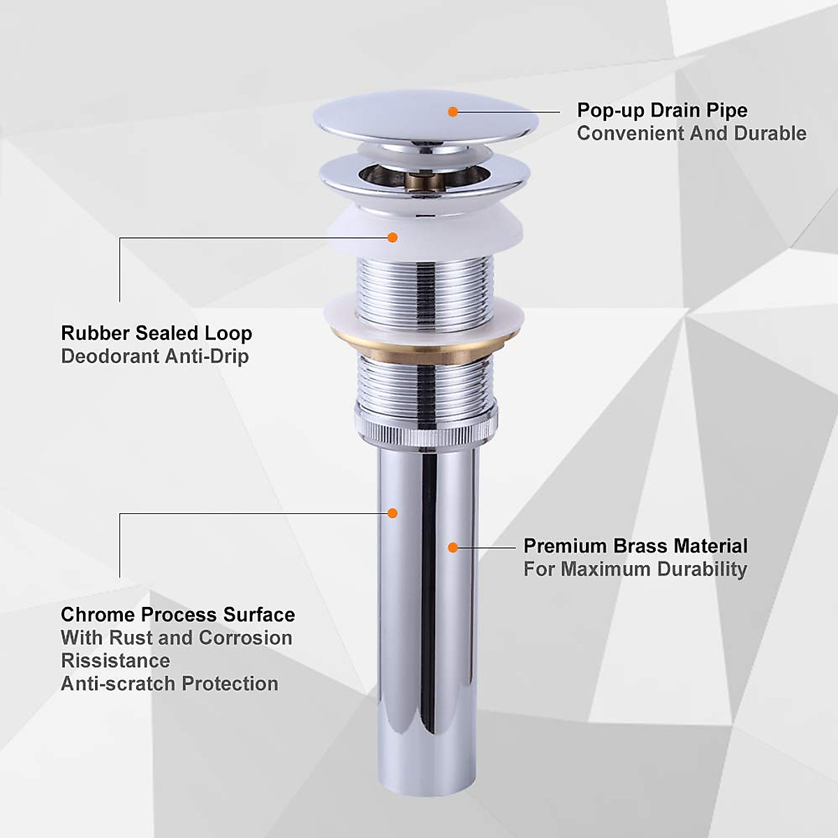 kimzcn Bathroom Sink Drain Without Overflow Vessel Sink Lavatory Vanity Pop Up Drain Stopper Polished Chrome,D500021C