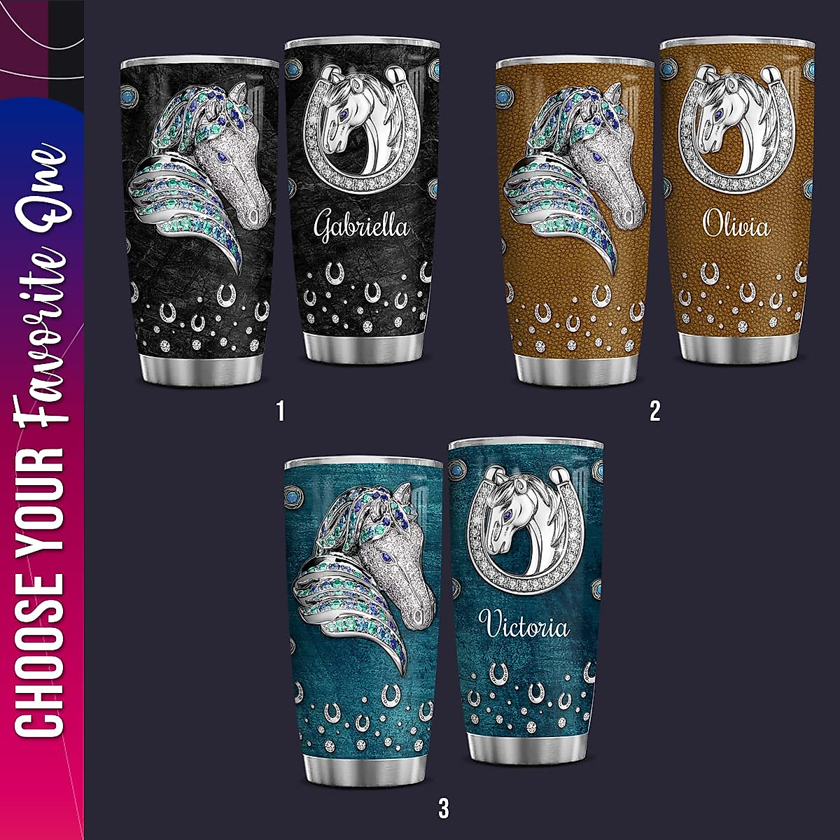 Wassmin Personalized Horse Tumbler Cup With Lid 20oz 30oz Jewelry Horses Stainless Steel Double Wall Vacuum Insulated Tumblers Coffee Travel Mug Birthday Christmas Women Gifts Custom Name