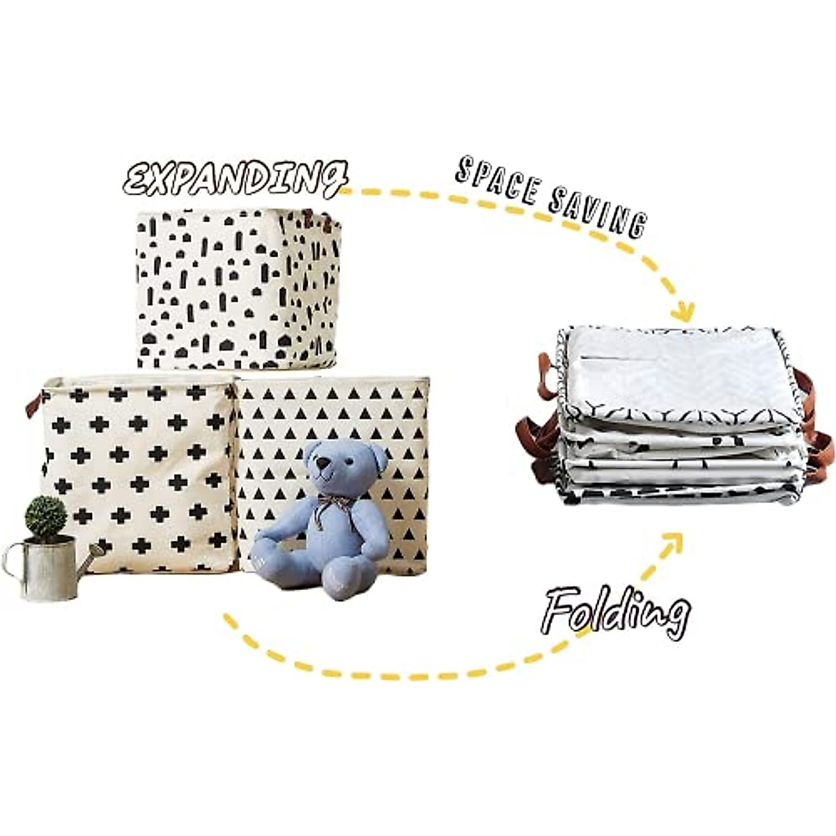 DIOB 13x13x13 Storage Cube Bins Water Proof Toy Storage Bins Foldable Closet Storage Baskets for Storage Organizer (3 BASKETS CUTE)