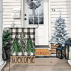 Welcome Christmas Trees Winter Garden Flag 12 x 18 Inch Vertical Double Sided Buffalo Plaid Holiday Yard Outside Xmas Décor