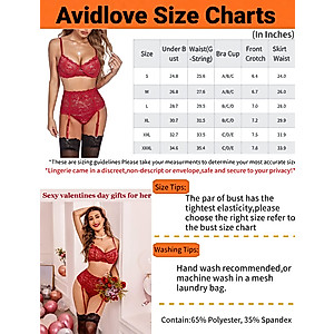 Avidlove Women Lingerie Set High Waisted Underwire Lingerie with Garter Belt Lace Babydoll Pure (Red,Large)