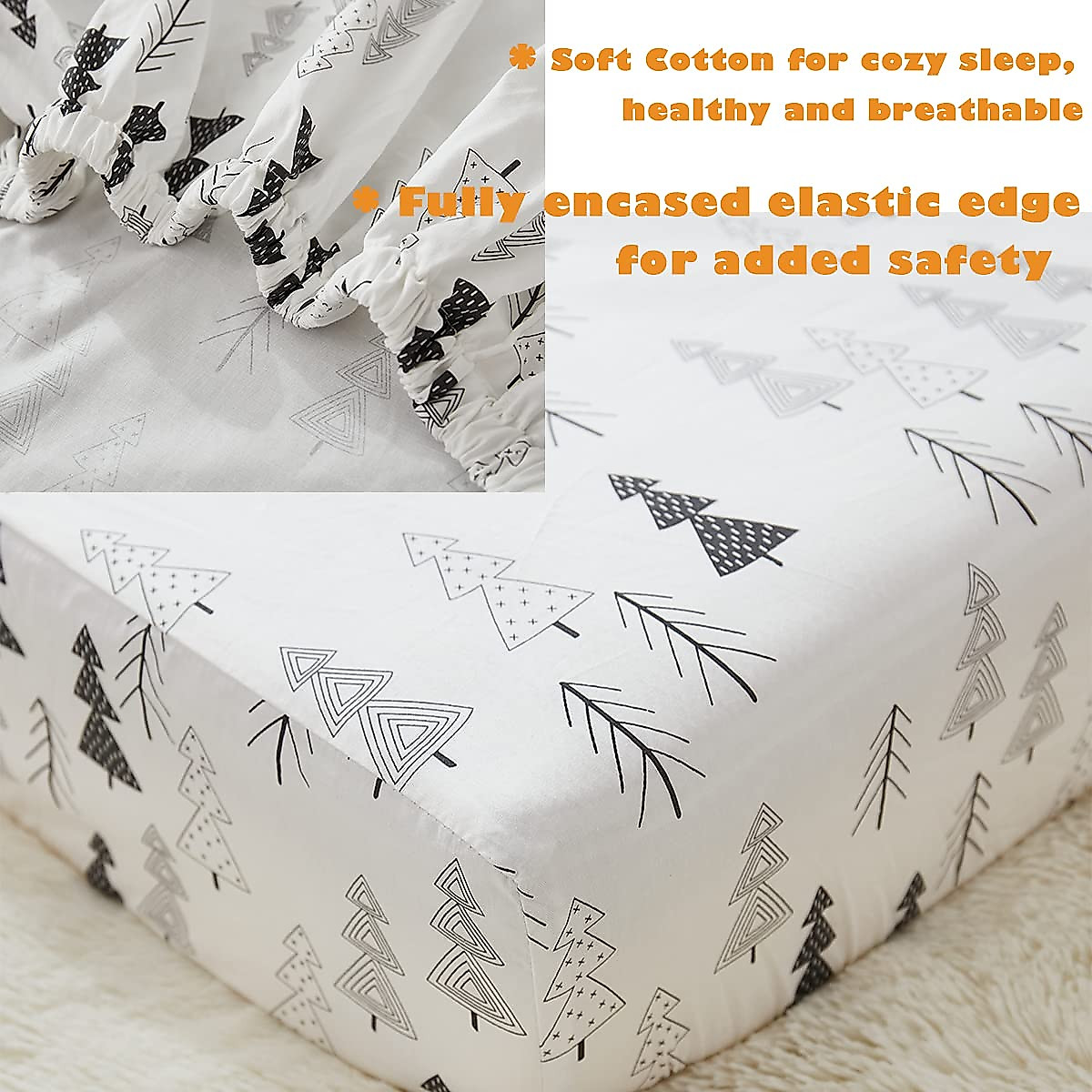 Brandream Woodland Baby Crib Bedding Set | 3-Piece Crib Bed Blanket, Fitted Crib Sheet and Crib Bed Skirt Cotton | Snow Mountain Ancient Forest Theme - Gray White Black