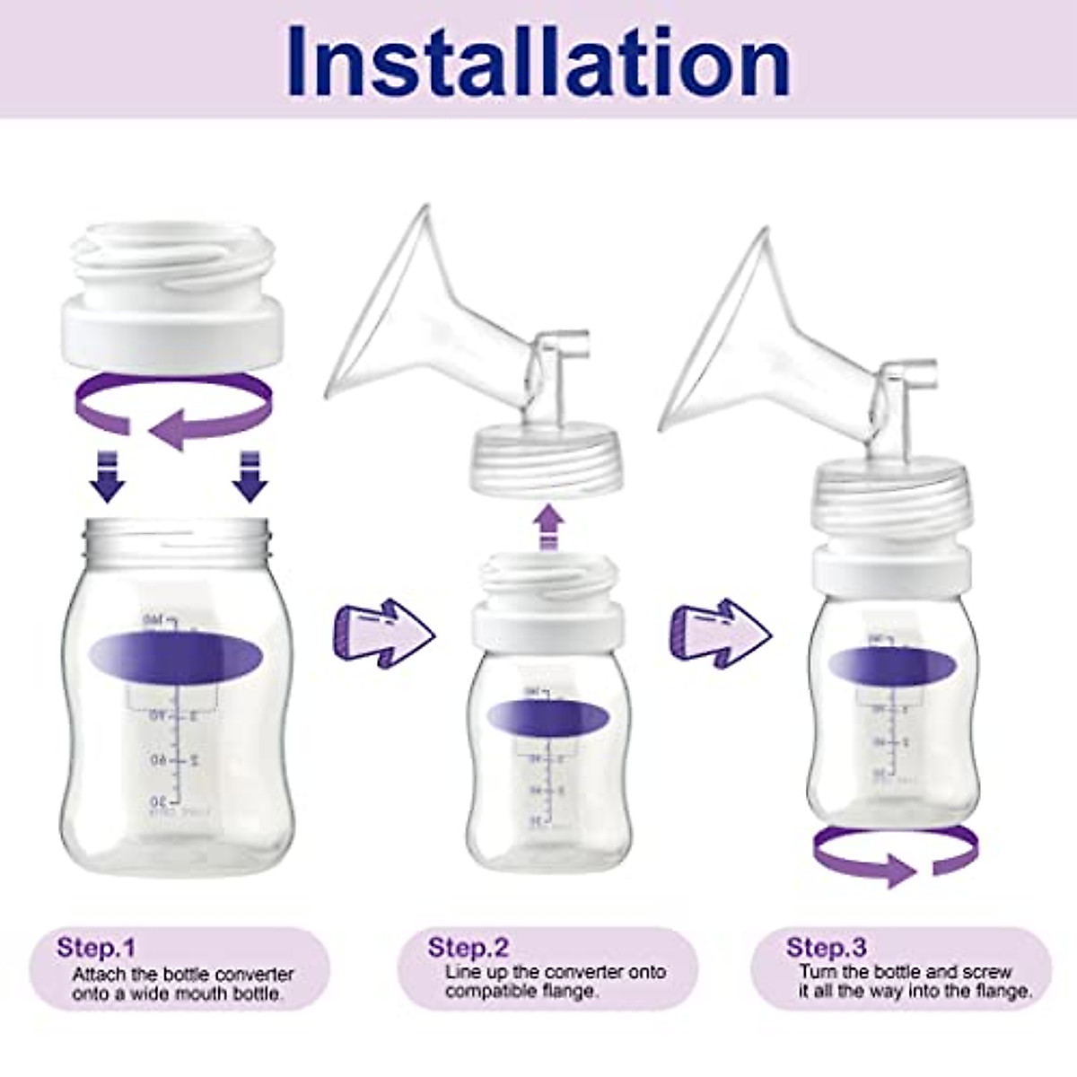Maymom Bottle Thread Changer Compatible with Spectra 9 Plus Spectra S1 Spectra S2 Flange, Maymom Widemouth Flange, Avent Flange, Compatible with Lansinoh Bottle, Mam Bottle, Pigeon Bottle; 4pc/pk