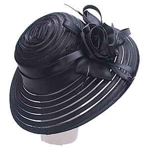 Womens Satin Church Wedding Occasion Sun Hat A214 (Black)