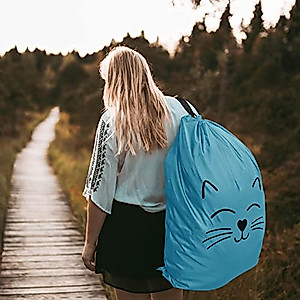 Laundry Bag with Cute Cat Face Pattern, Laundry Bags Extra Large Heavy Duty, Cat Canvas Laundry Bag with Strap, Dirty Laundry Travel Bag, Easy Fit Laundry Hamper or Basket, Cat Lover Gifts for Women…