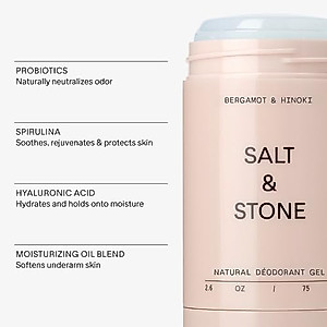 SALT & STONE Sensitive Skin Deodorant | Natural Deodorant Gel for Women and Men, Aluminum Free, Baking Soda Free, Vegan | Bergamot & Eucalyptus (2.6 oz)