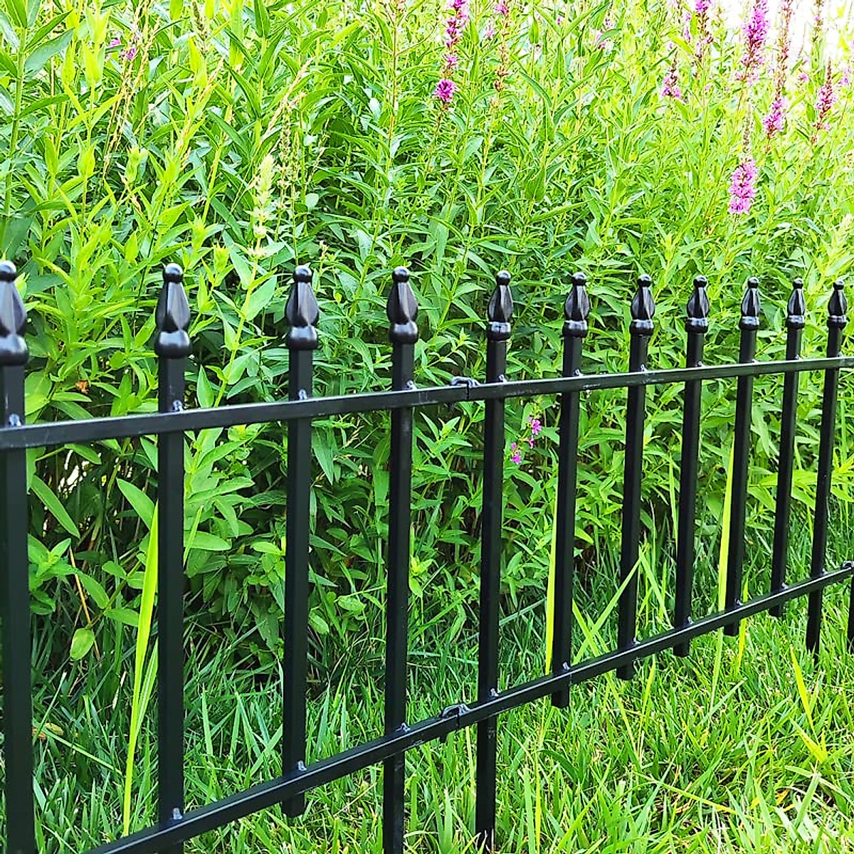 Thealyn Metal Decorative Garden Fence 22" Wide x 18" High (5 Panels, Total Length 9.17 feet), Metal Border Folding Fence, Landscape Fencing for Flower Bed, Yard, Animal Barrier (Black)