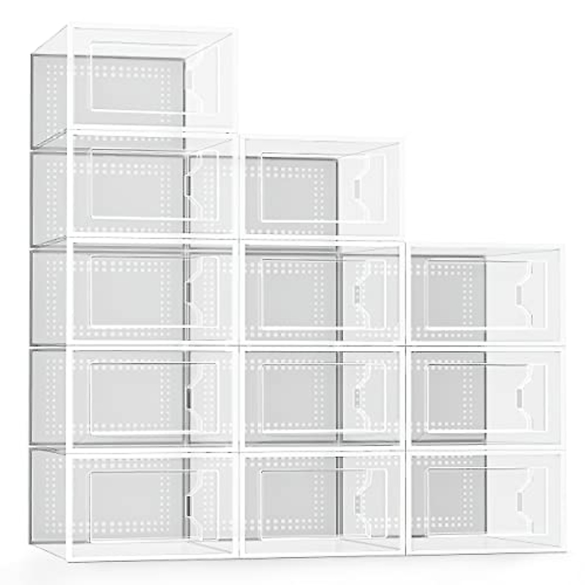 ENSNG Large 12 Pack Shoe Storage Organizer for Closet, Clear Plastic Stackable, Shoe Sneaker Containers